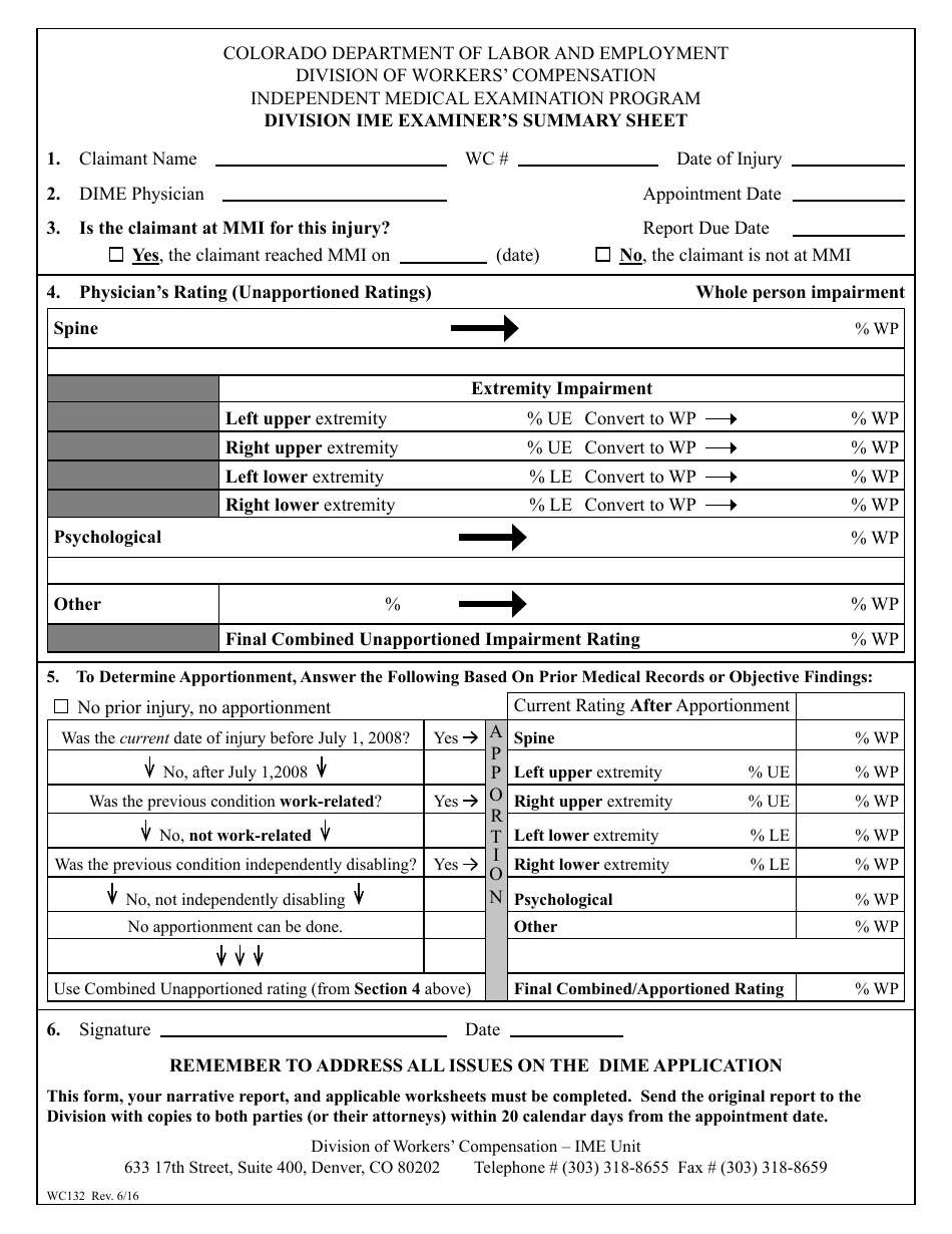 Form WC132 - Fill Out, Sign Online and Download Fillable PDF, Colorado ...