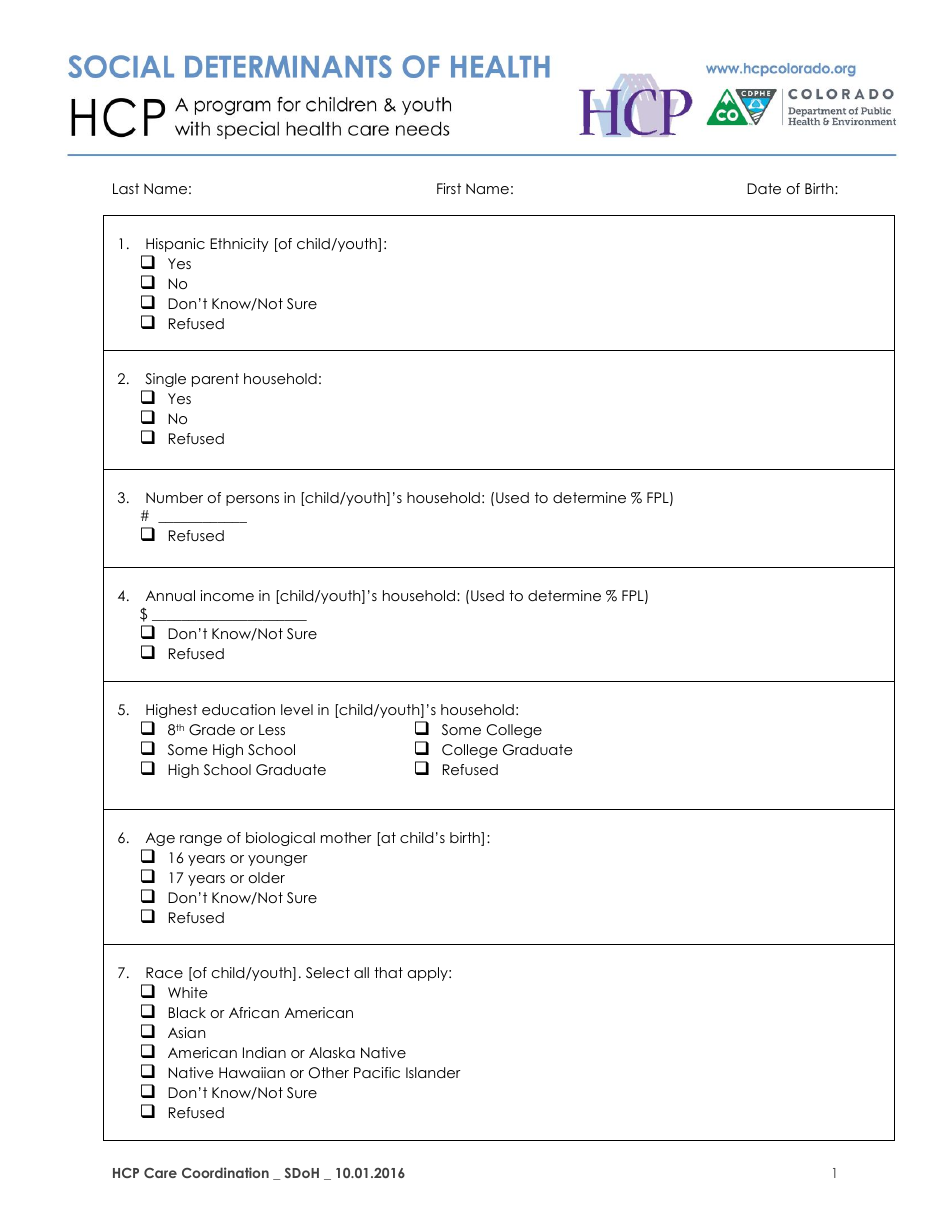 Colorado Hcp Social Determinants of Health Form - Fill Out, Sign Online ...