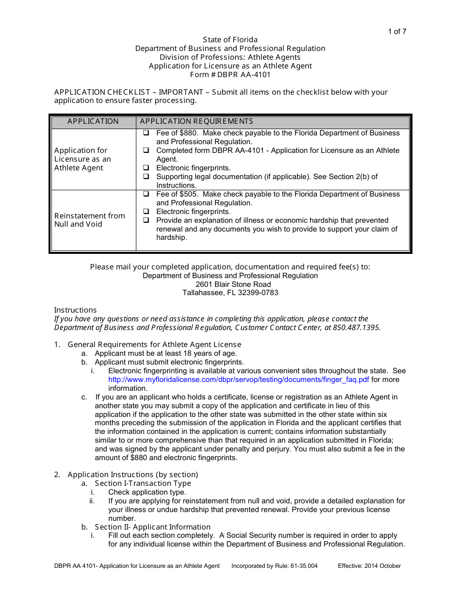 Form DBPR AA-4101 - Fill Out, Sign Online and Download Fillable PDF ...