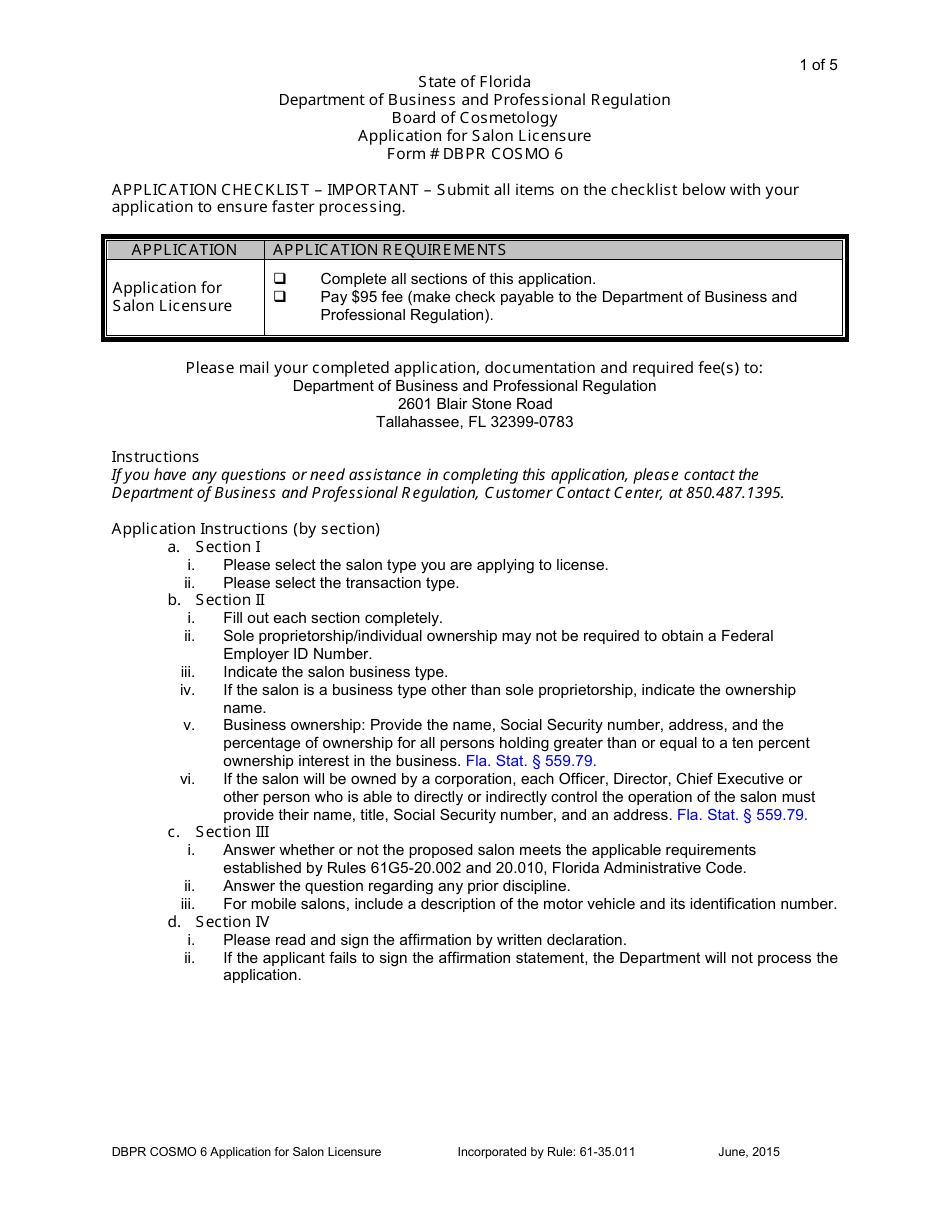 Form DBPR COSMO6 - Fill Out, Sign Online and Download Printable PDF ...