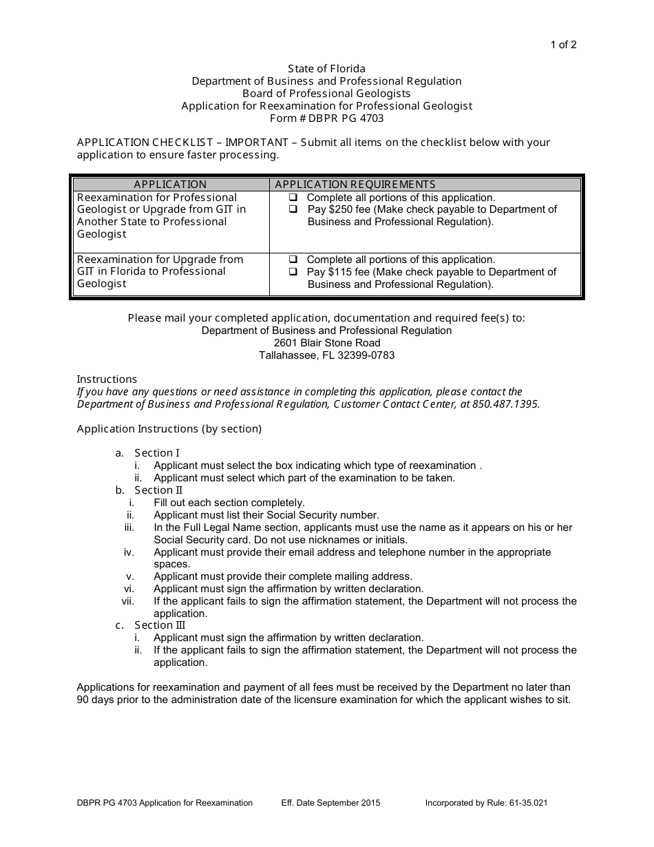 Form DBPR PG4703 - Fill Out, Sign Online and Download Printable PDF ...
