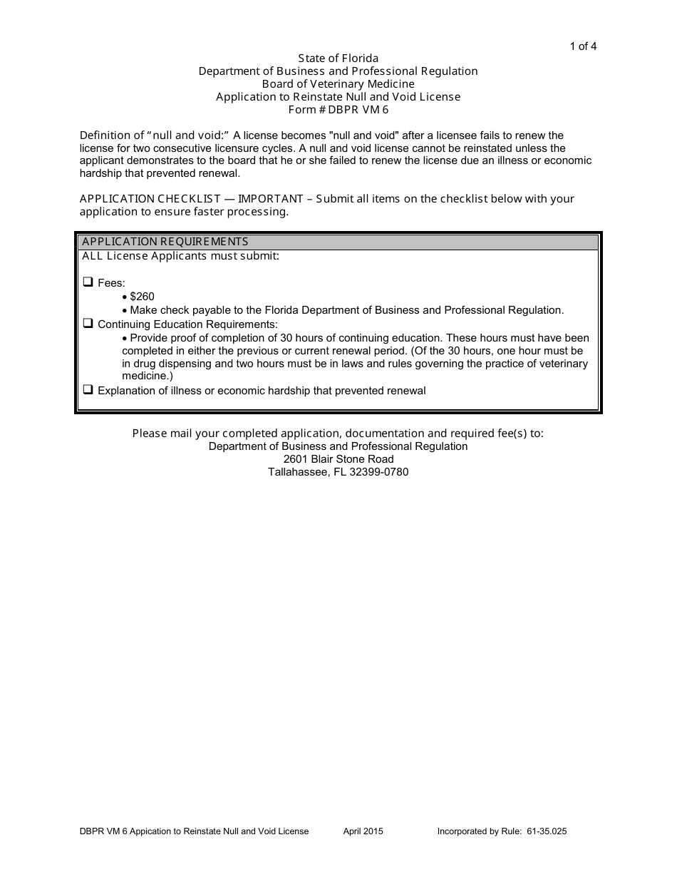 Form DBPR VM6 - Fill Out, Sign Online and Download Printable PDF ...