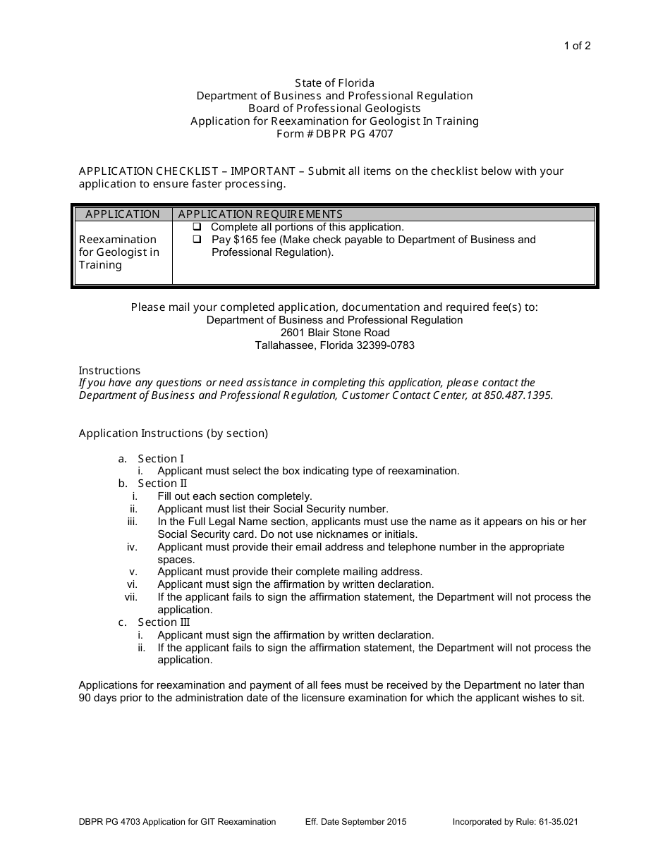 Form DBPR PG4707 - Fill Out, Sign Online and Download Printable PDF ...