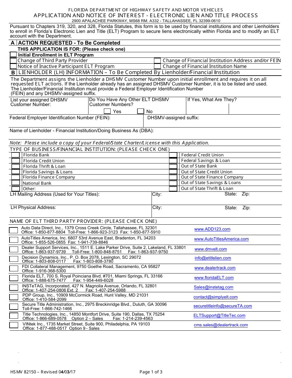 Form HSMV82150 - Fill Out, Sign Online and Download Fillable PDF ...