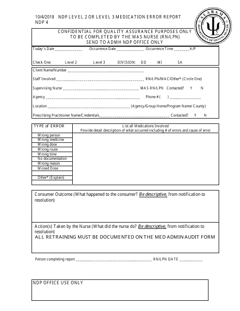 Form NDP 4 Download Printable PDF, Level 2 or Level 3 Medication Error ...