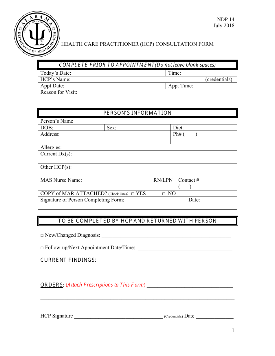Form NDP14 - Fill Out, Sign Online and Download Printable PDF, Alabama ...