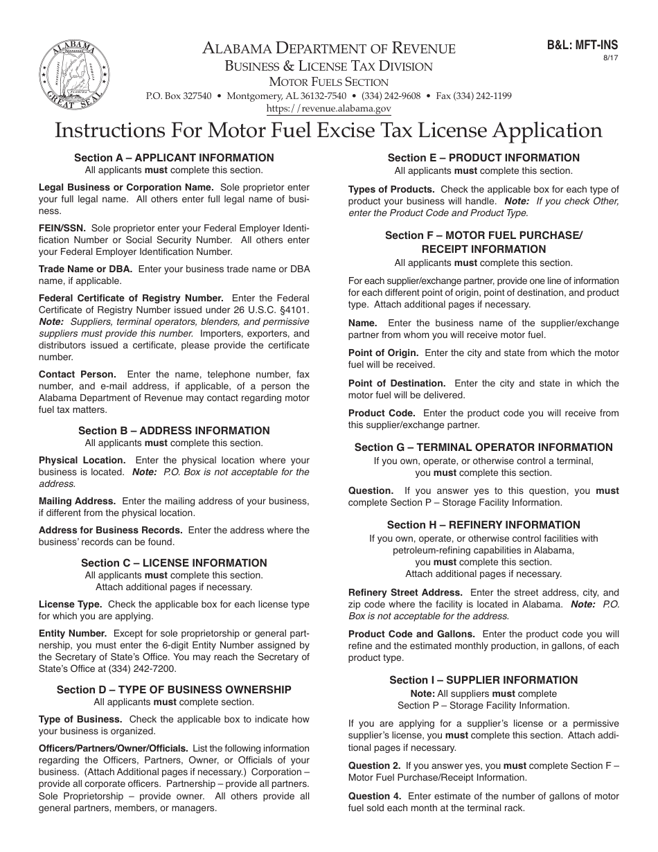 Download Instructions for Form B&L: MFT-INS, B&L:MFT-APP Motor Fuel ...