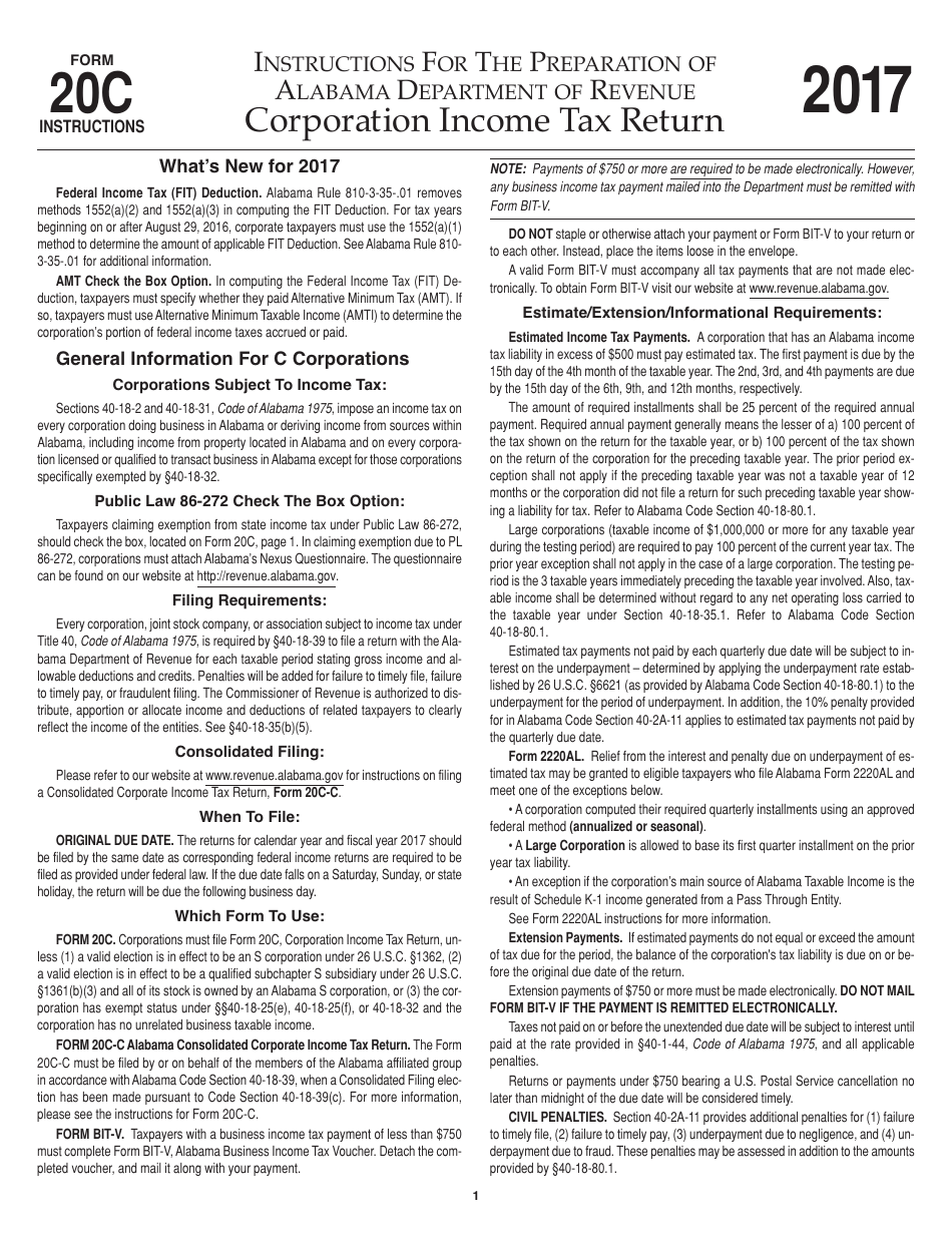 Download Instructions For Form 20C Corporation Income Tax Return PDF Download Instructions For Form 20C Corporation Income Tax Return PDF