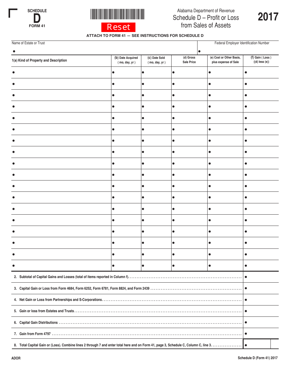 Form 41 Schedule D - 2017 - Fill Out, Sign Online and Download Fillable ...
