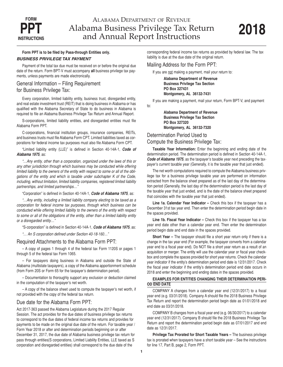 Download Instructions for Form PPT Alabama Business Privilege Tax ...