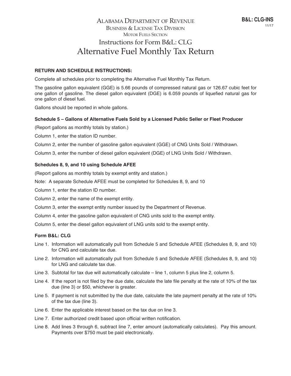 Download Instructions for Form B&L: CLG Alternative Fuel Monthly Tax ...