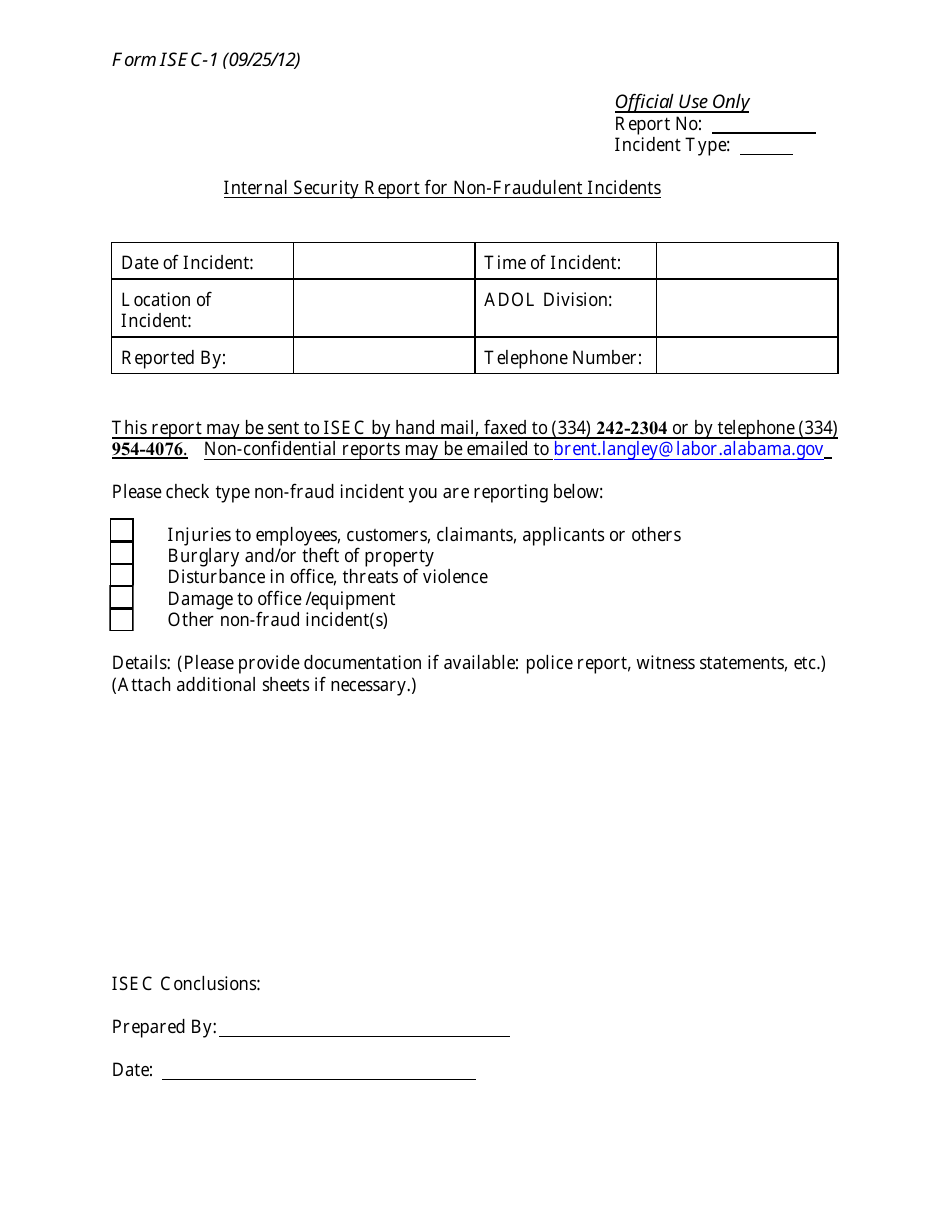 Form ISEC-1 - Fill Out, Sign Online and Download Fillable PDF, Alabama ...