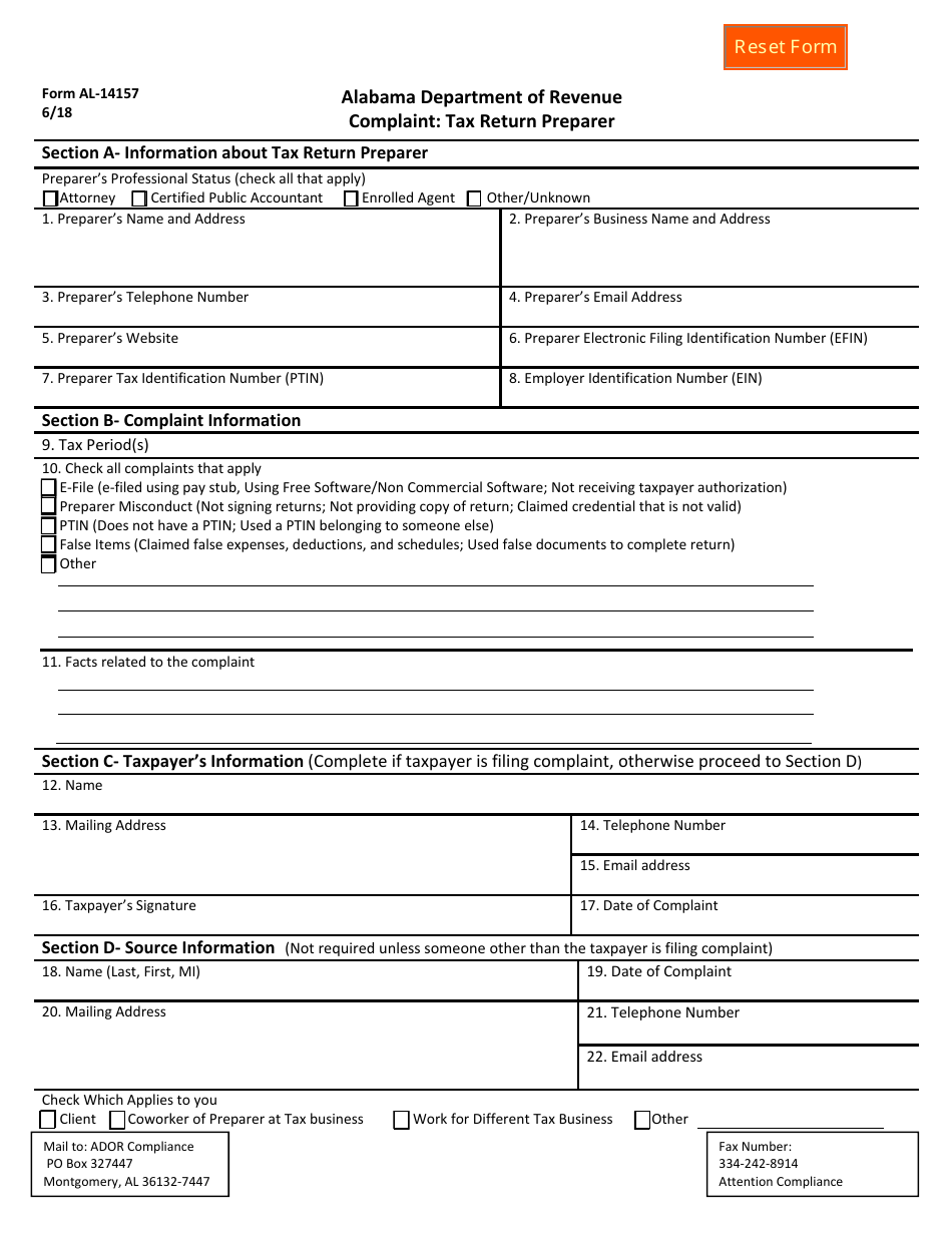 Form AL-14157 - Fill Out, Sign Online and Download Fillable PDF ...