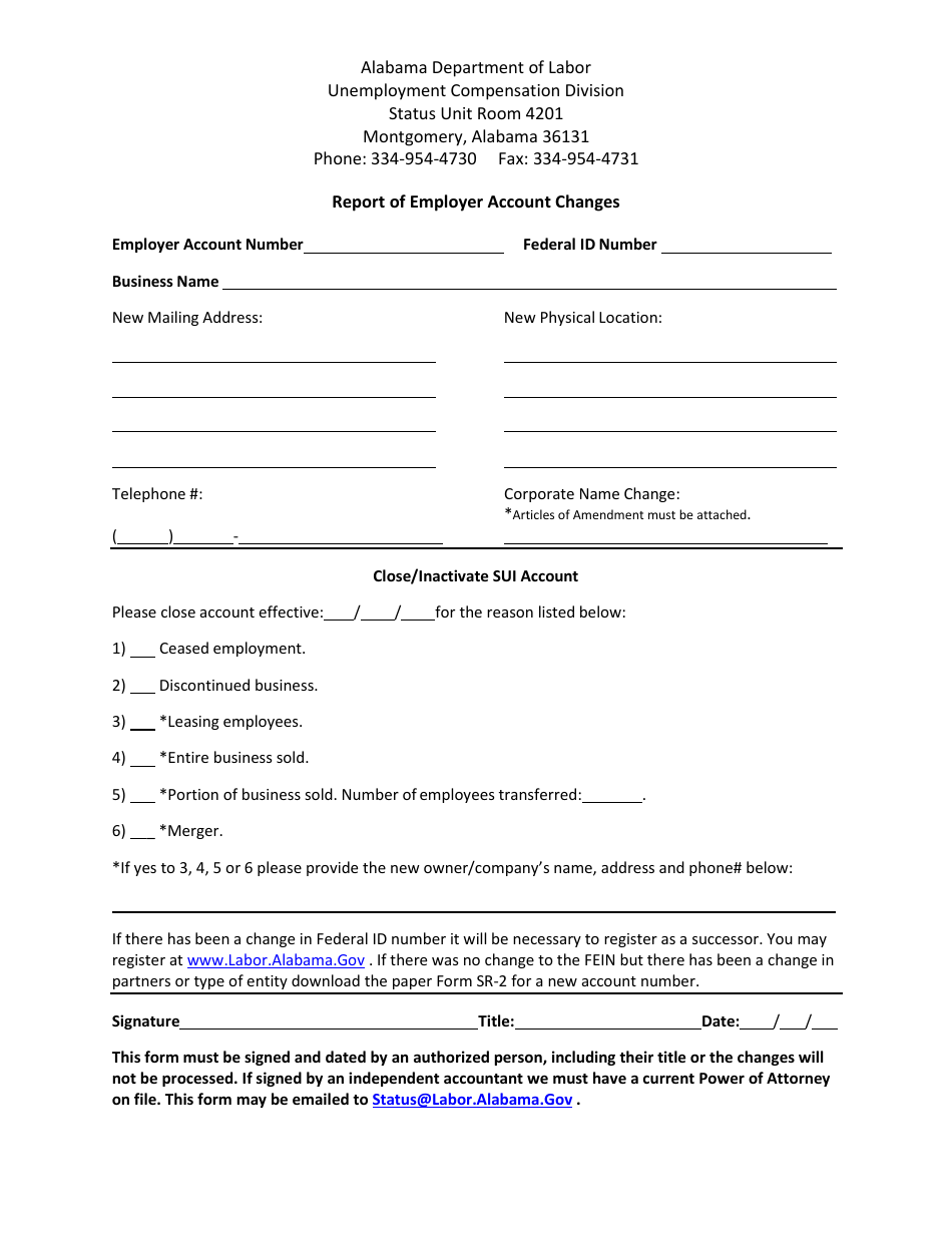 Alabama Report of Employer Account Changes - Fill Out, Sign Online and ...