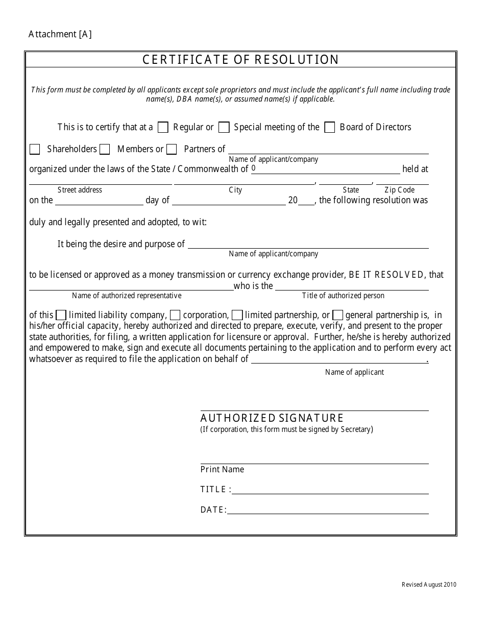 Arkansas Certificate of Resolution - Fill Out, Sign Online and Download ...
