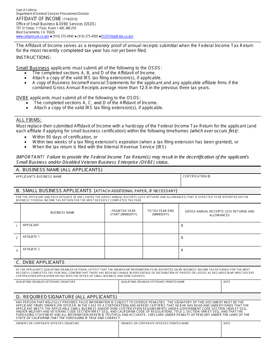 California Affidavit of Income - Fill Out, Sign Online and Download PDF ...