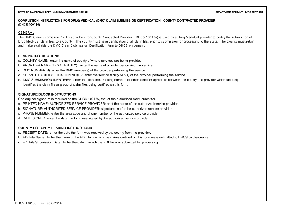 Download Instructions for Form DHCS100186 Drug Medi-Cal (Dmc) Claim ...