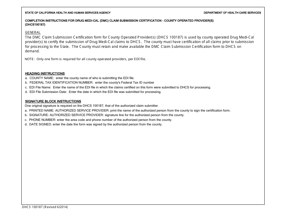 Download Instructions for Form DHCS100187 Drug Medi-Cal (Dmc) Claim ...
