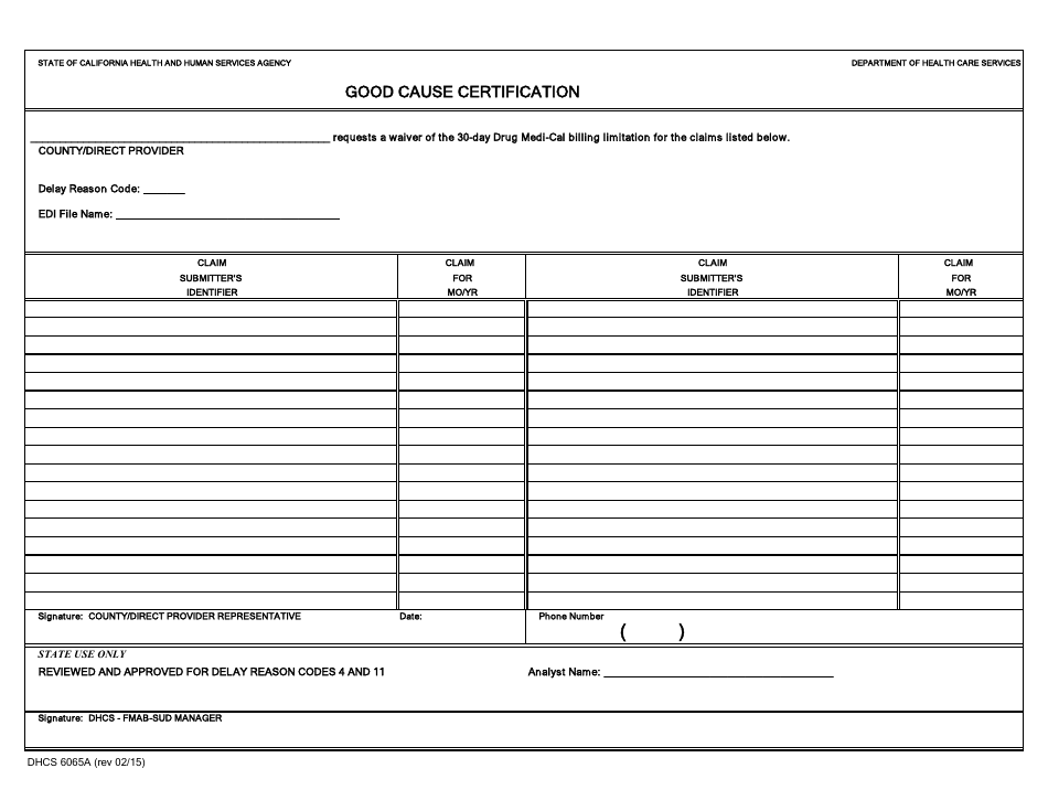 Form DHCS6065A - Fill Out, Sign Online and Download Fillable PDF ...