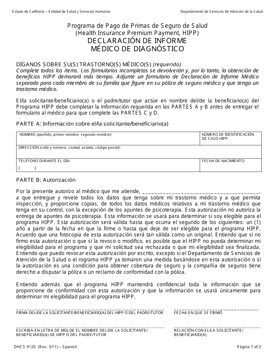 Formulario DHCS9120 - Fill Out, Sign Online and Download Fillable PDF ...
