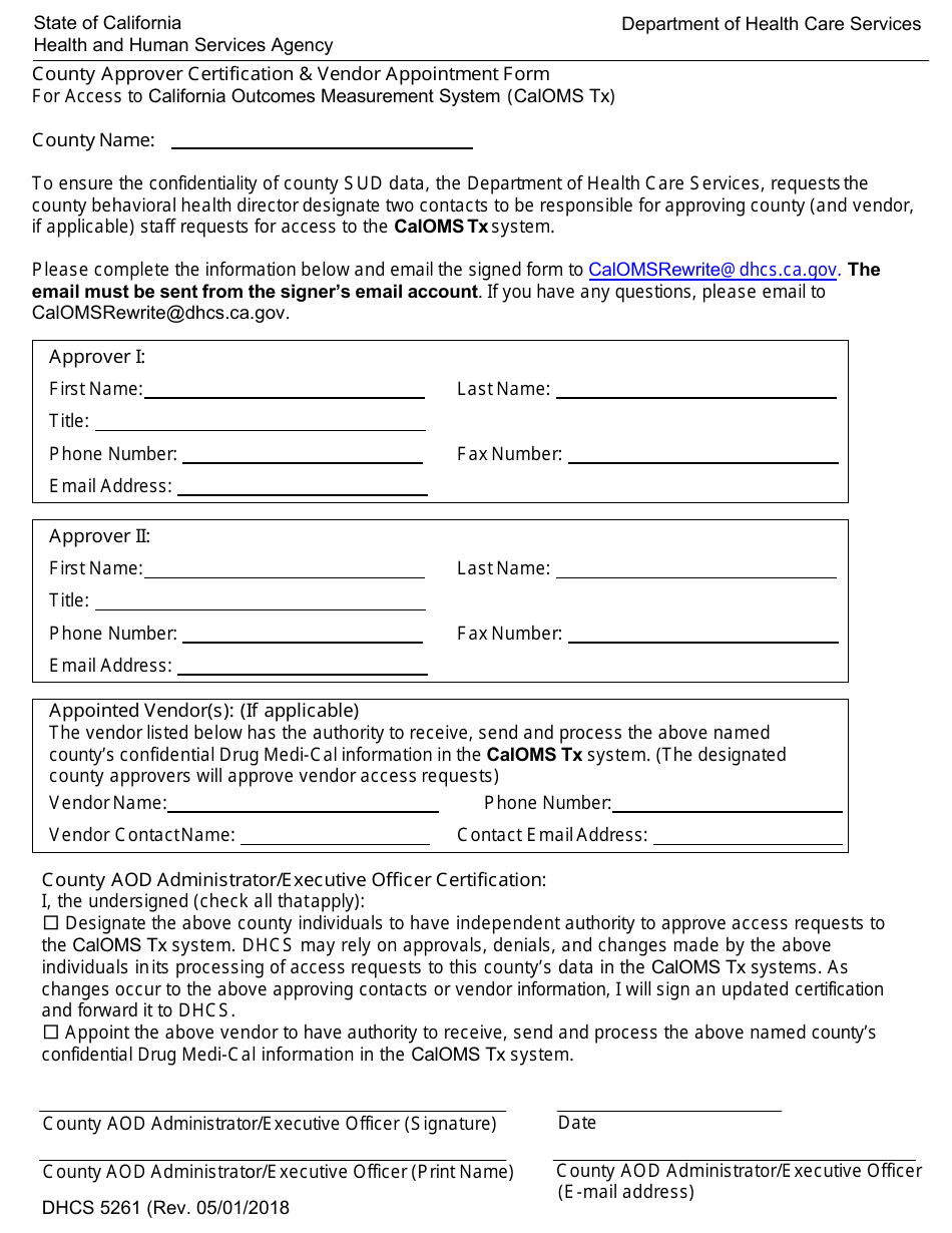 Form DHCS5261 - Fill Out, Sign Online and Download Fillable PDF ...