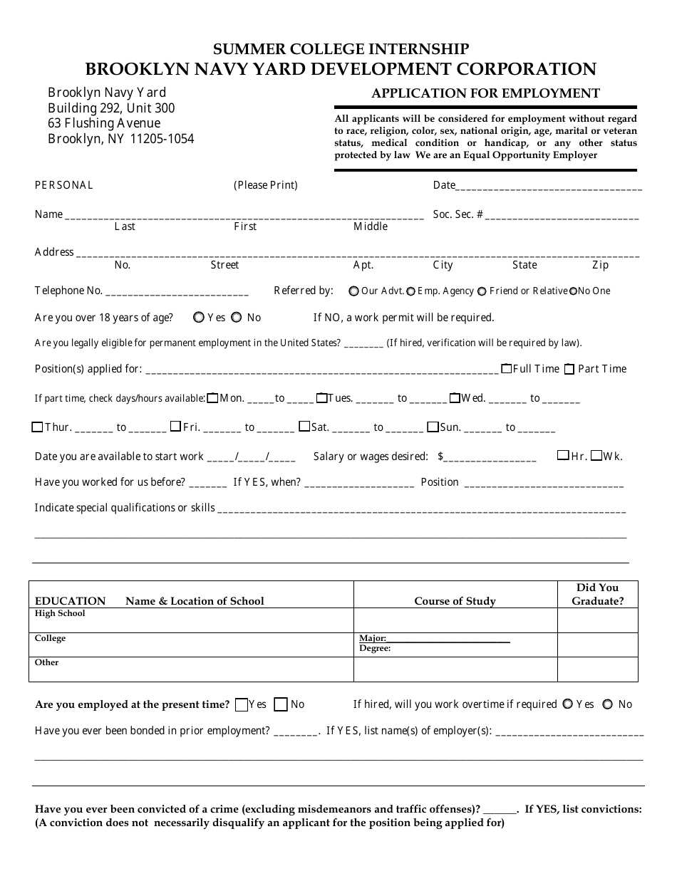 Application for Employment - Brooklyn Navy Yard Development Corporation ...