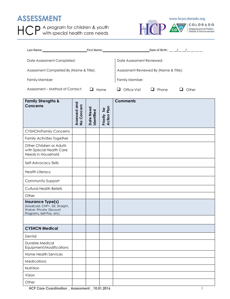Colorado Hcp Assessment Form - Fill Out, Sign Online and Download PDF ...