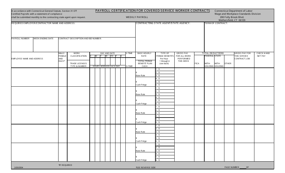 Connecticut Payroll Certification for Covered Service Worker Contracts ...