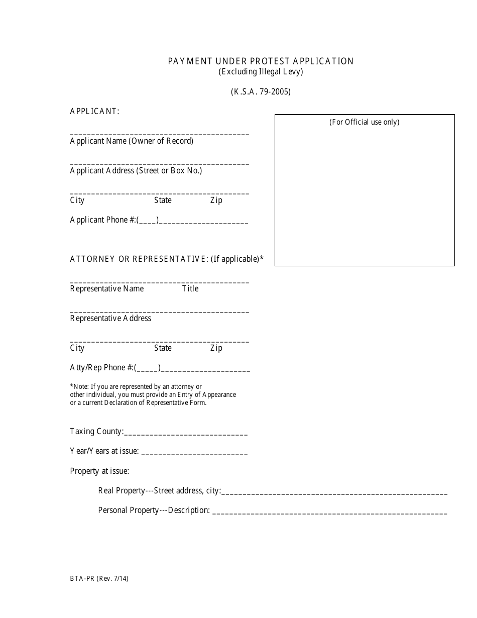 Form BTA-PR - Fill Out, Sign Online and Download Fillable PDF, Kansas ...