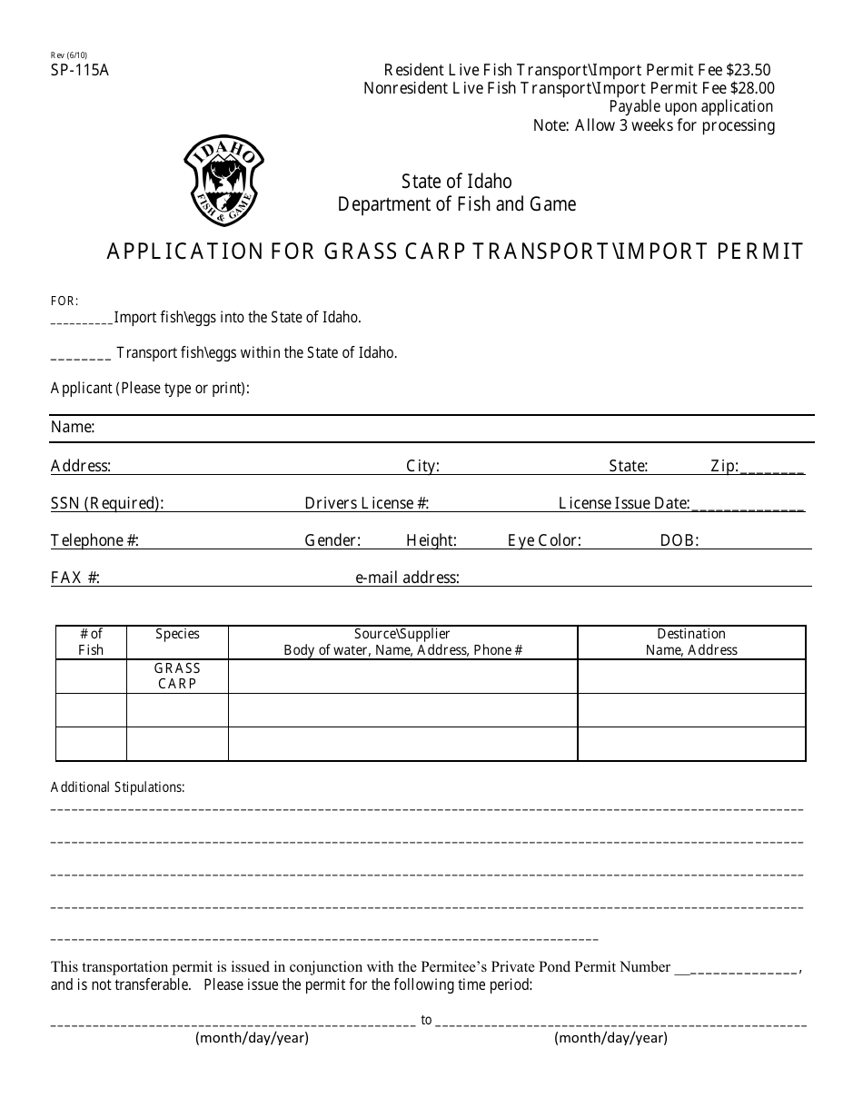 Form SP-115 - Fill Out, Sign Online and Download Printable PDF, Idaho ...