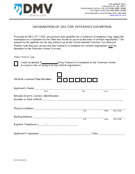 Form VP187 Download Fillable PDF or Fill Online Designation of Use for ...