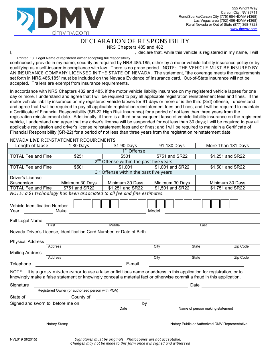 Form NVL019 - Fill Out, Sign Online and Download Fillable PDF, Nevada ... Form NVL019 - Fill Out, Sign Online and Download Fillable PDF, Nevada ...