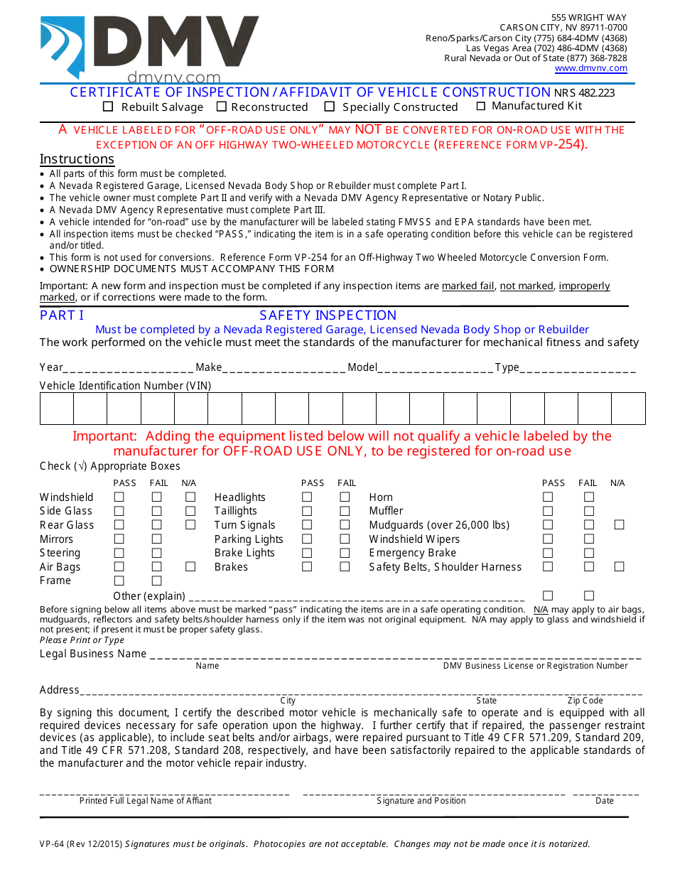 Texas Motor Vehicle Inspection Certificate