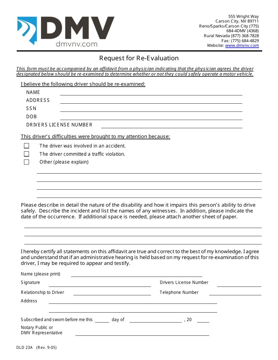 Form DLD23A - Fill Out, Sign Online and Download Fillable PDF, Nevada ...