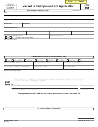 Form 191 Download Fillable PDF or Fill Online Vacant or Unimproved Lot ...