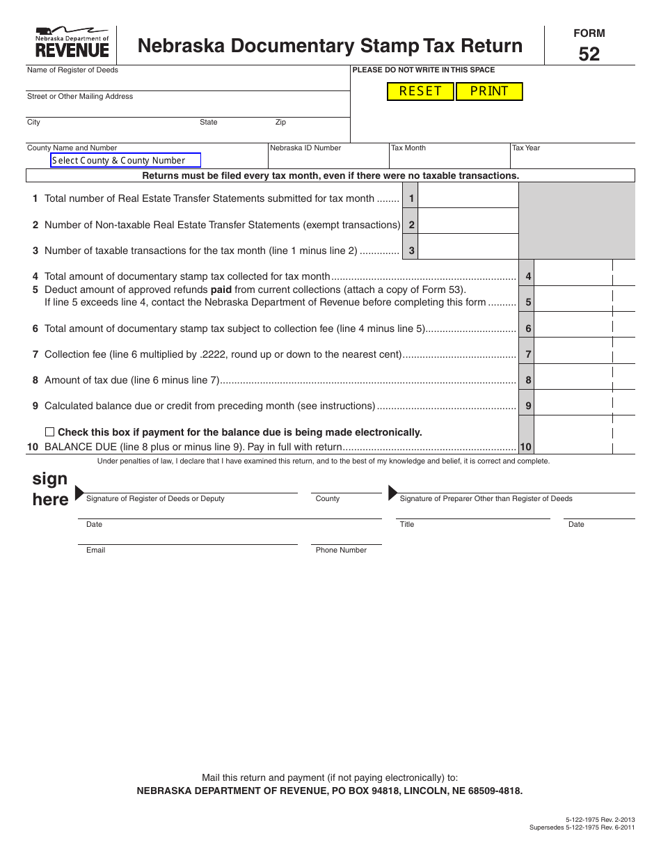 Form 52 - Fill Out, Sign Online and Download Fillable PDF, Nebraska ...