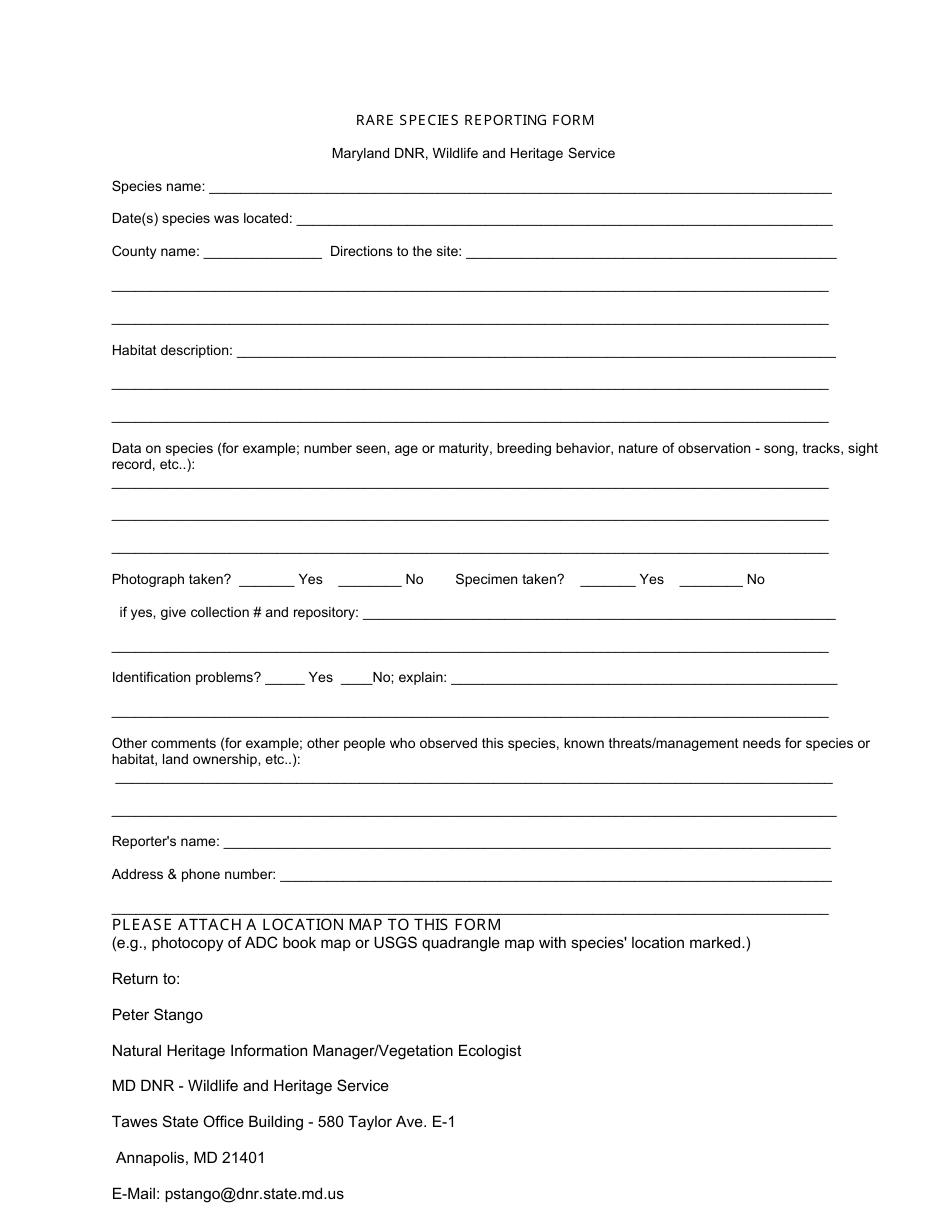 Maryland Rare Species Reporting Form - Fill Out, Sign Online and ...