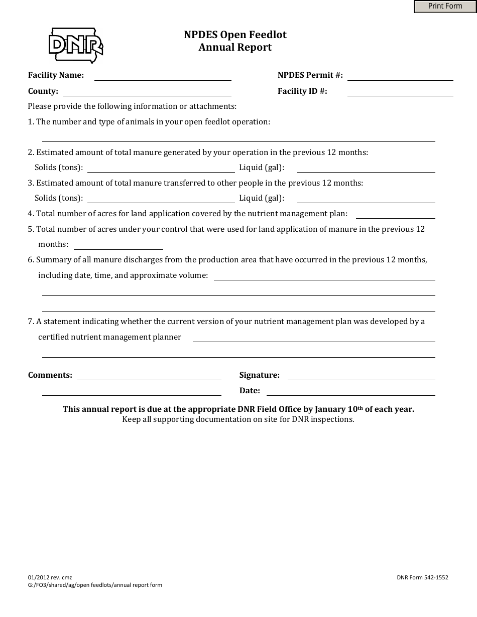 DNR Form 542-1552 - Fill Out, Sign Online and Download Fillable PDF ...