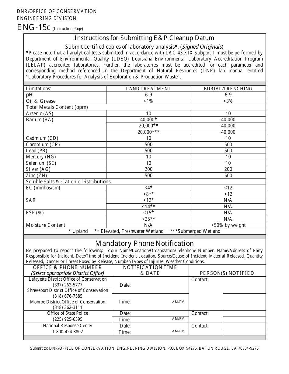 Download Instructions for Form ENG-15C E&p Waste Unauthorized Discharge ...