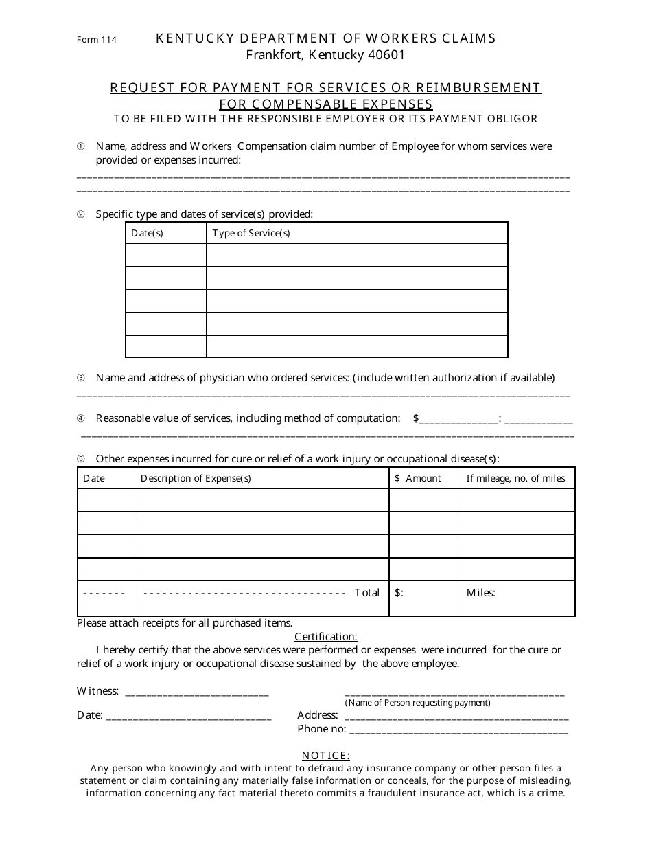 Form 114 - Fill Out, Sign Online and Download Printable PDF, Kentucky ...