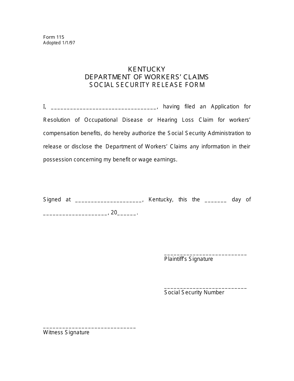 Form 115 - Fill Out, Sign Online and Download Printable PDF, Kentucky ...