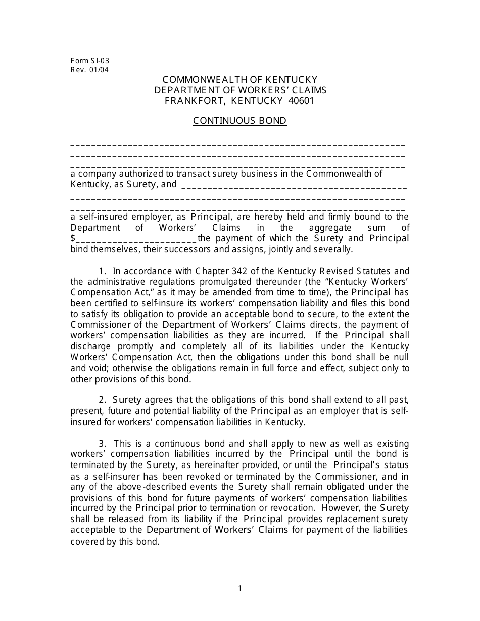 Form SI-03 - Fill Out, Sign Online and Download Printable PDF, Kentucky ...