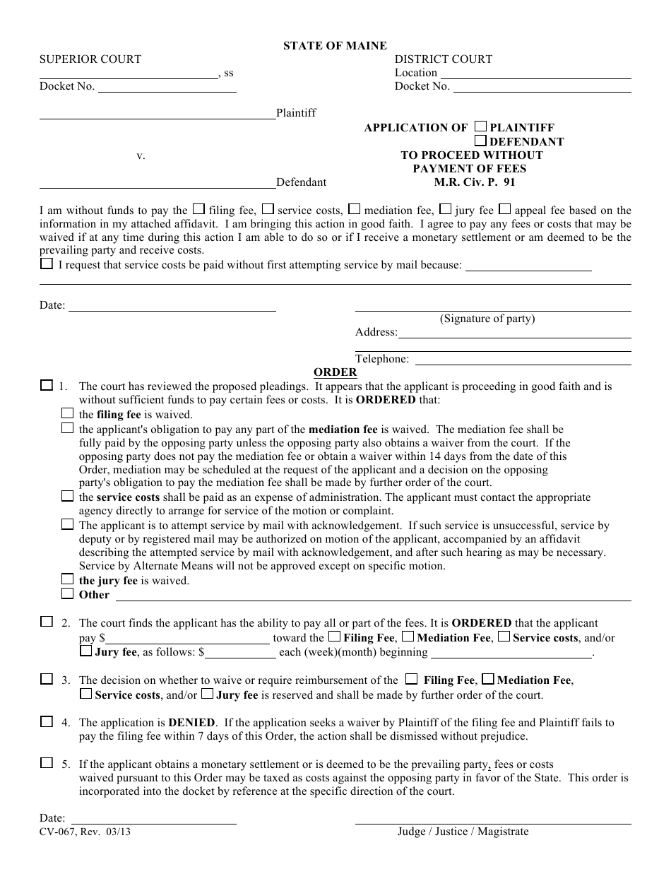 Form CV 067 Fill Out Sign Online And Download Fillable PDF Maine form-cv-067-fill-out-sign-online-and-download-fillable-pdf-maine