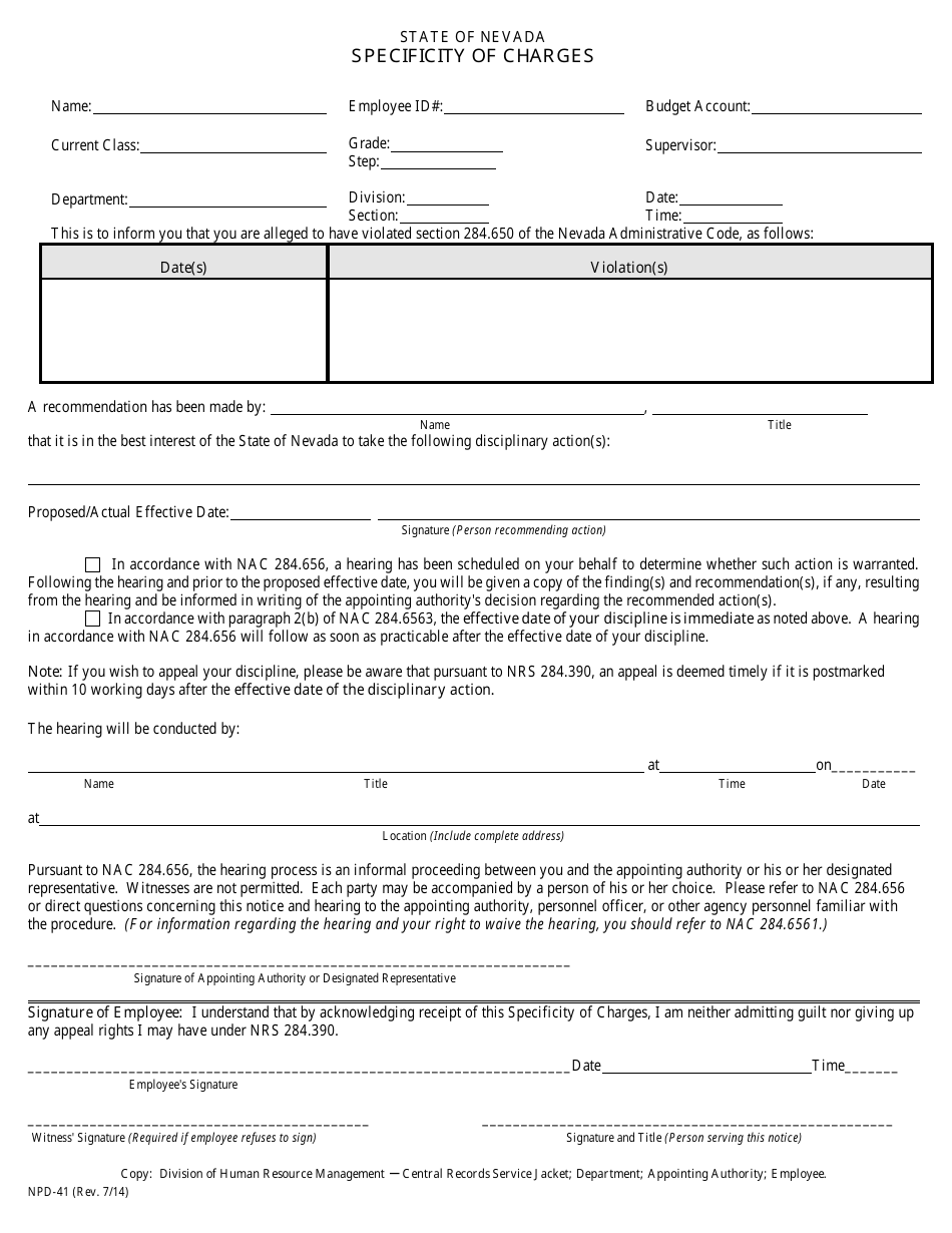 Form NPD-41 - Fill Out, Sign Online and Download Printable PDF, Nevada | Templateroller