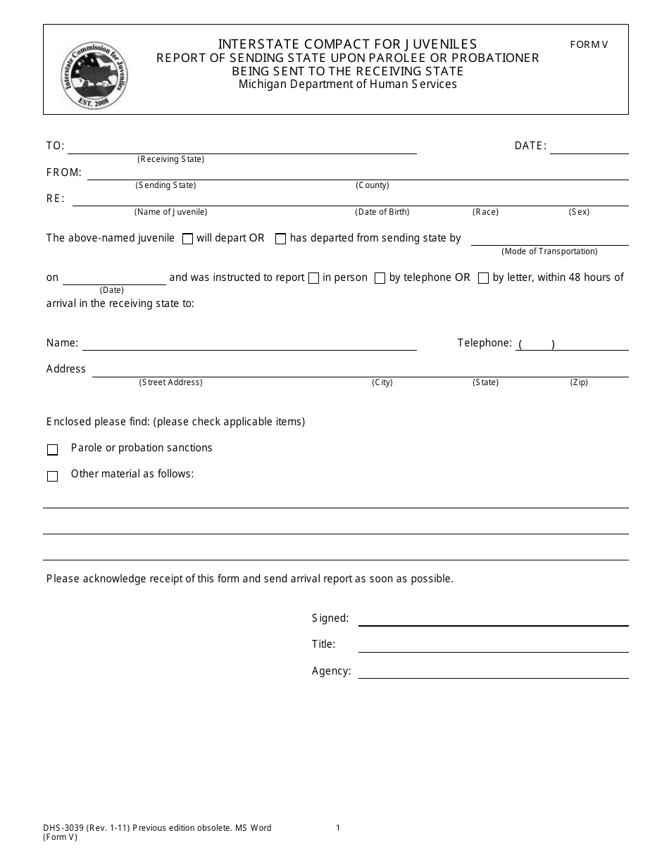 Form DHS-3039 (ICJ Form V) - Fill Out, Sign Online and Download ...