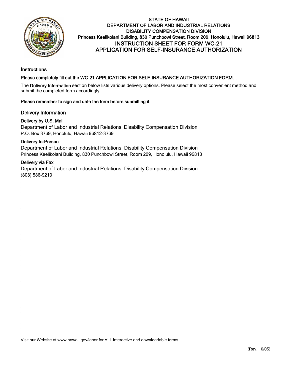 Form WC-21 - Fill Out, Sign Online and Download Fillable PDF, Hawaii ...