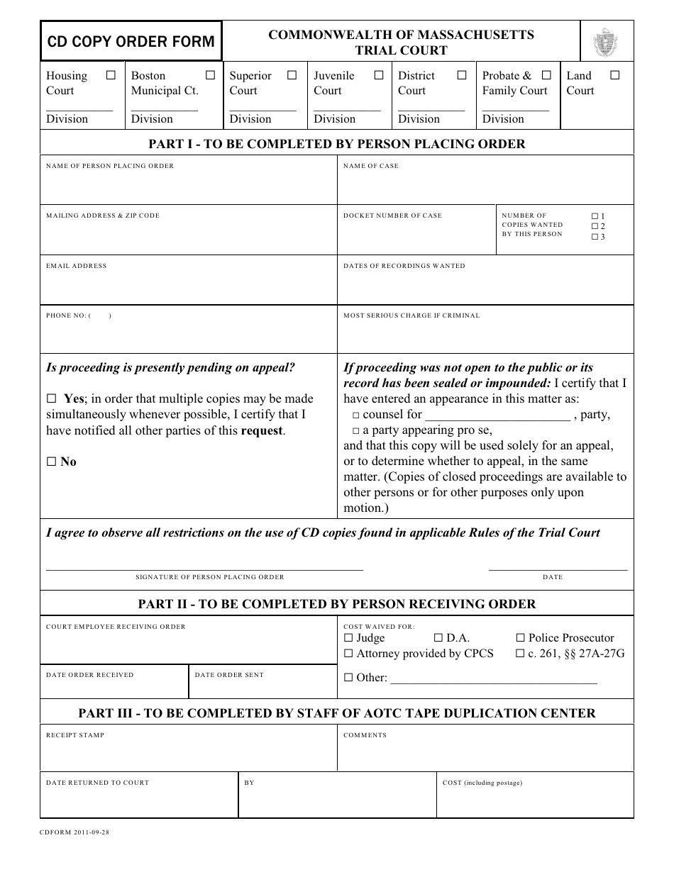 Massachusetts Cd Copy Order Form - Fill Out, Sign Online and Download ...
