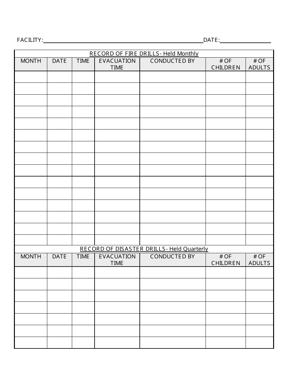 Printable Fire Drill Form Template Printable Free Templates