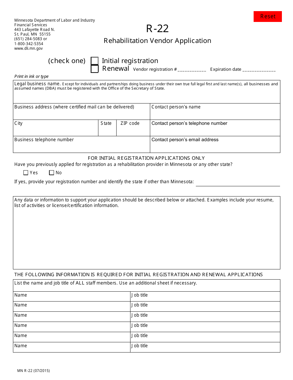 Form R-22 - Fill Out, Sign Online and Download Fillable PDF, Minnesota ...