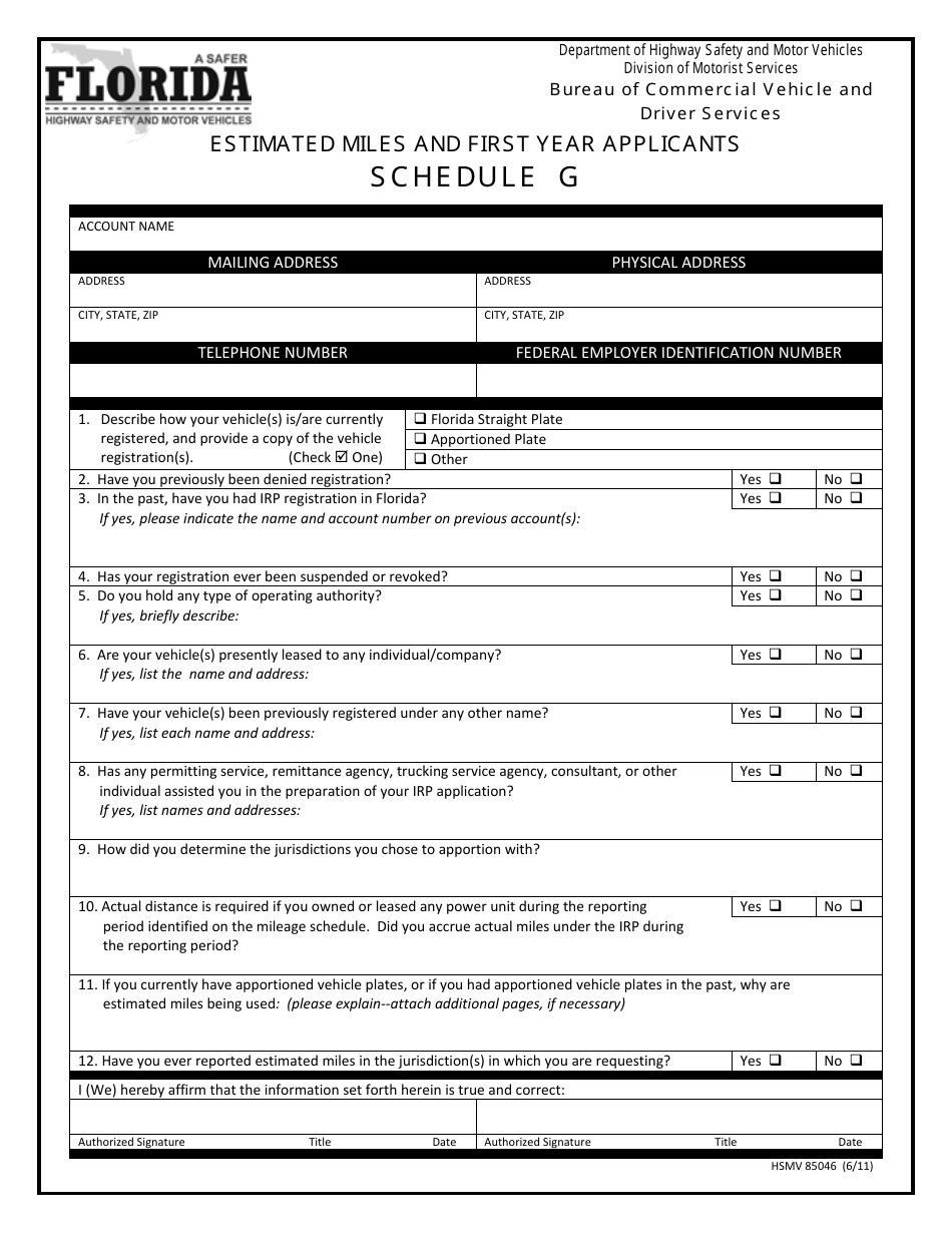 Form HSMV85046 Schedule G - Fill Out, Sign Online and Download Fillable ...